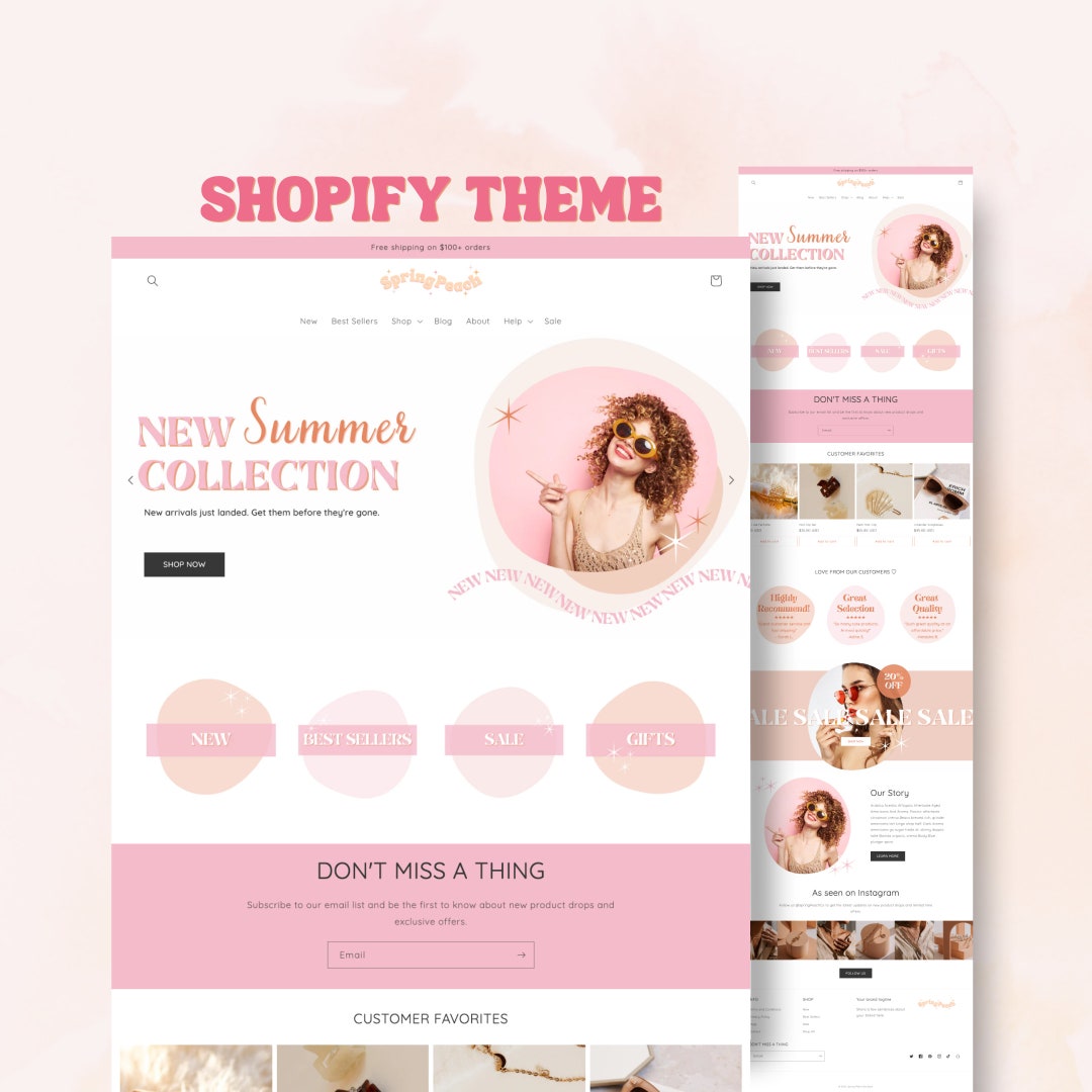 Pink Shopify Theme Template, Aesthetic Shopify Boutique Website ...