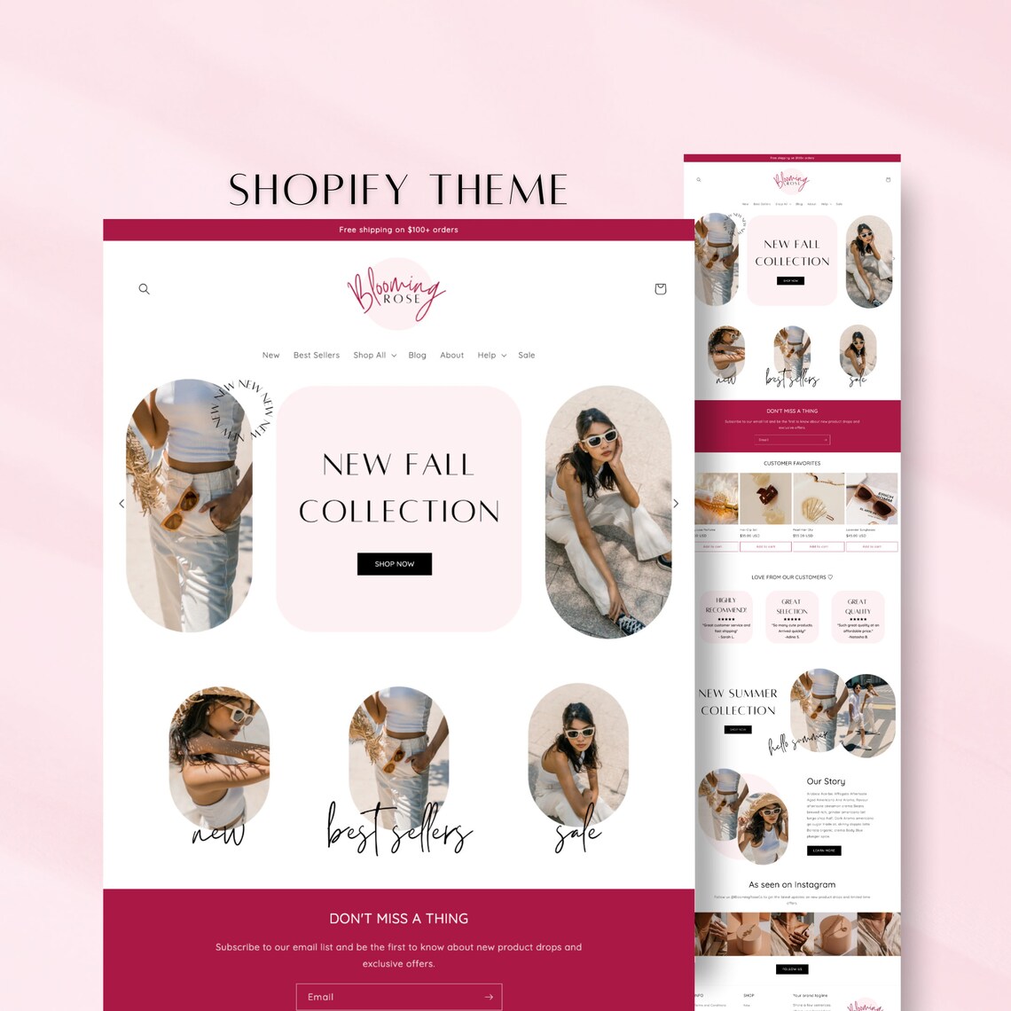 Shopify Theme Template, Aesthetic Pink Boutique Website, Customizable ...