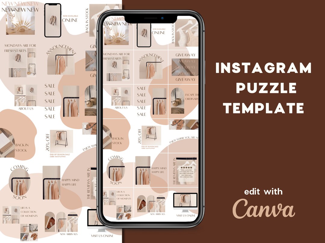 Instagram Puzzle Template Boho | IG Puzzle Grid | Beige Minimalist ...