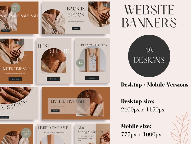 Boho Website Banners Editable Banners Shopify DIY Banners - Etsy