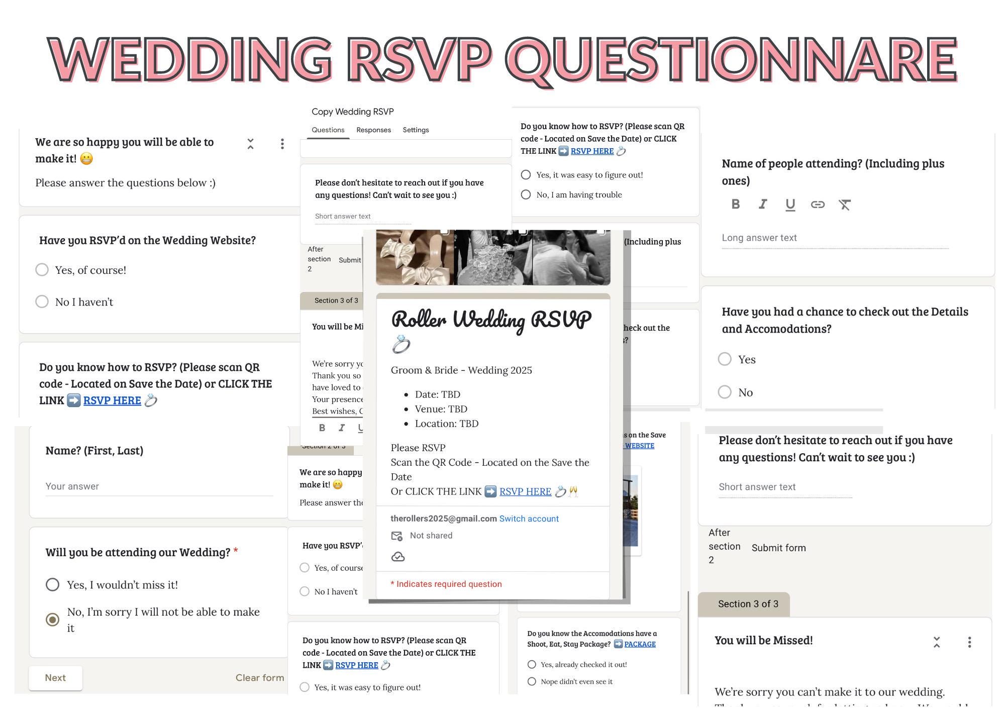 Wedding RSVP Questionnaire, Editable Google Form for Guests, Bride ...