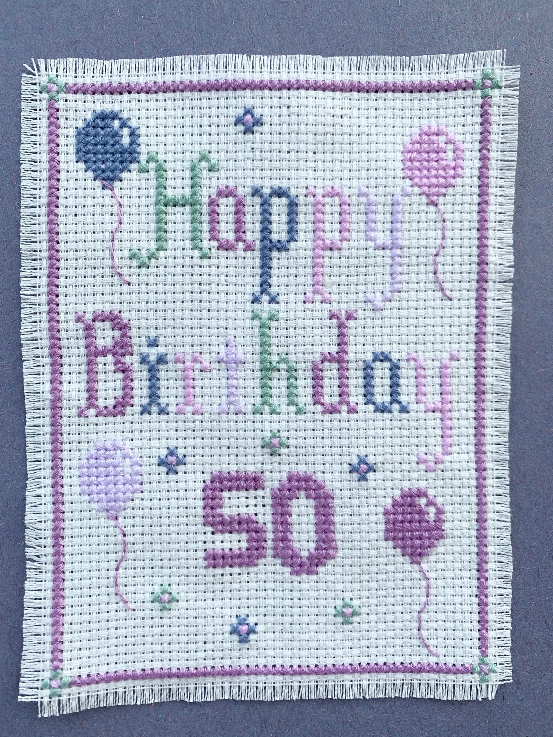 Cross Stitch Pattern - Happy Birthday - 50th - Lavender - Balloons ...