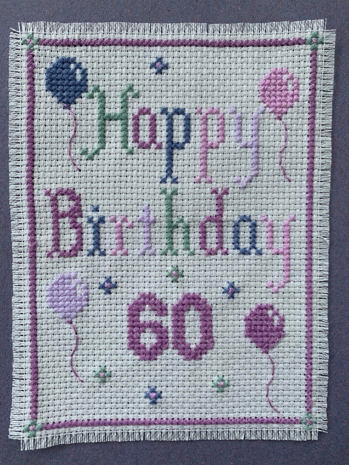 Cross Stitch Pattern - Happy Birthday - 60th - Lavender - Balloons ...