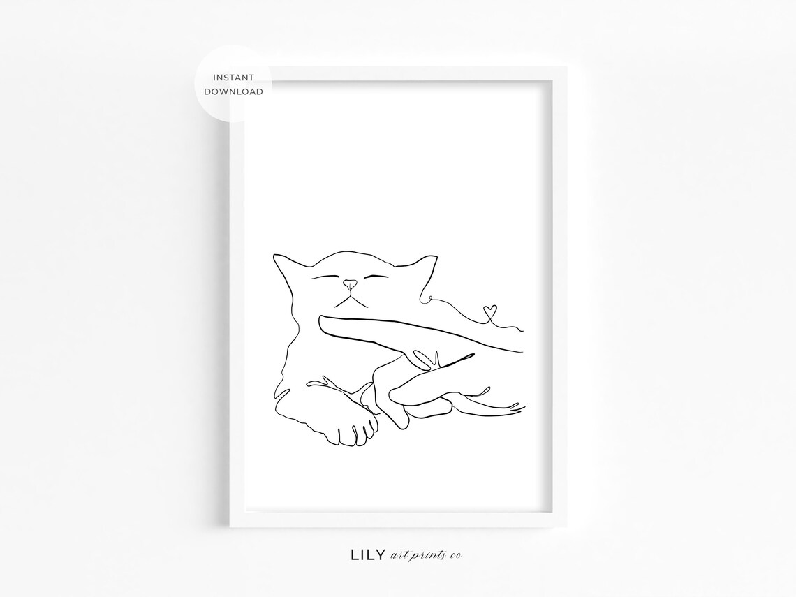 Line Drawing, Cat Art Print, Line Art Print, Cat Lover Gift, Modern ...