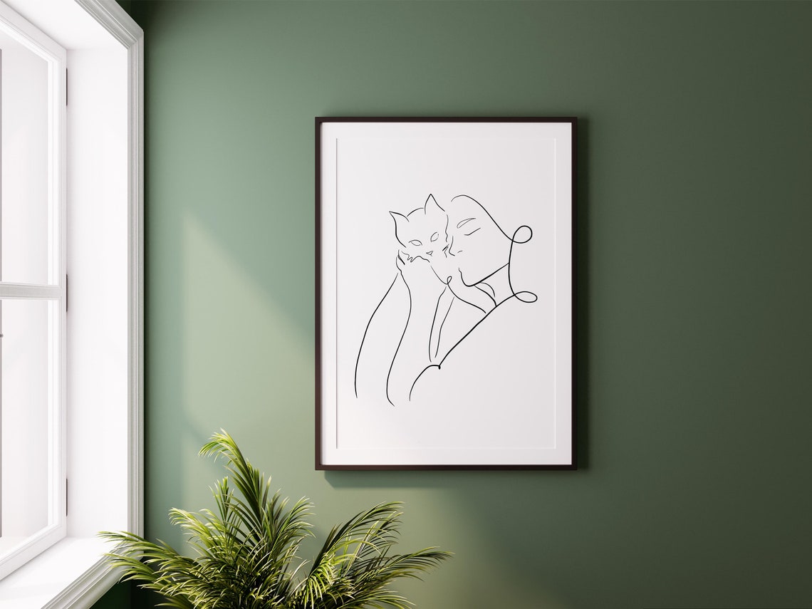 Cat Line Art Print,minimalist Wall Decor,cat Lover Gift, Black and ...