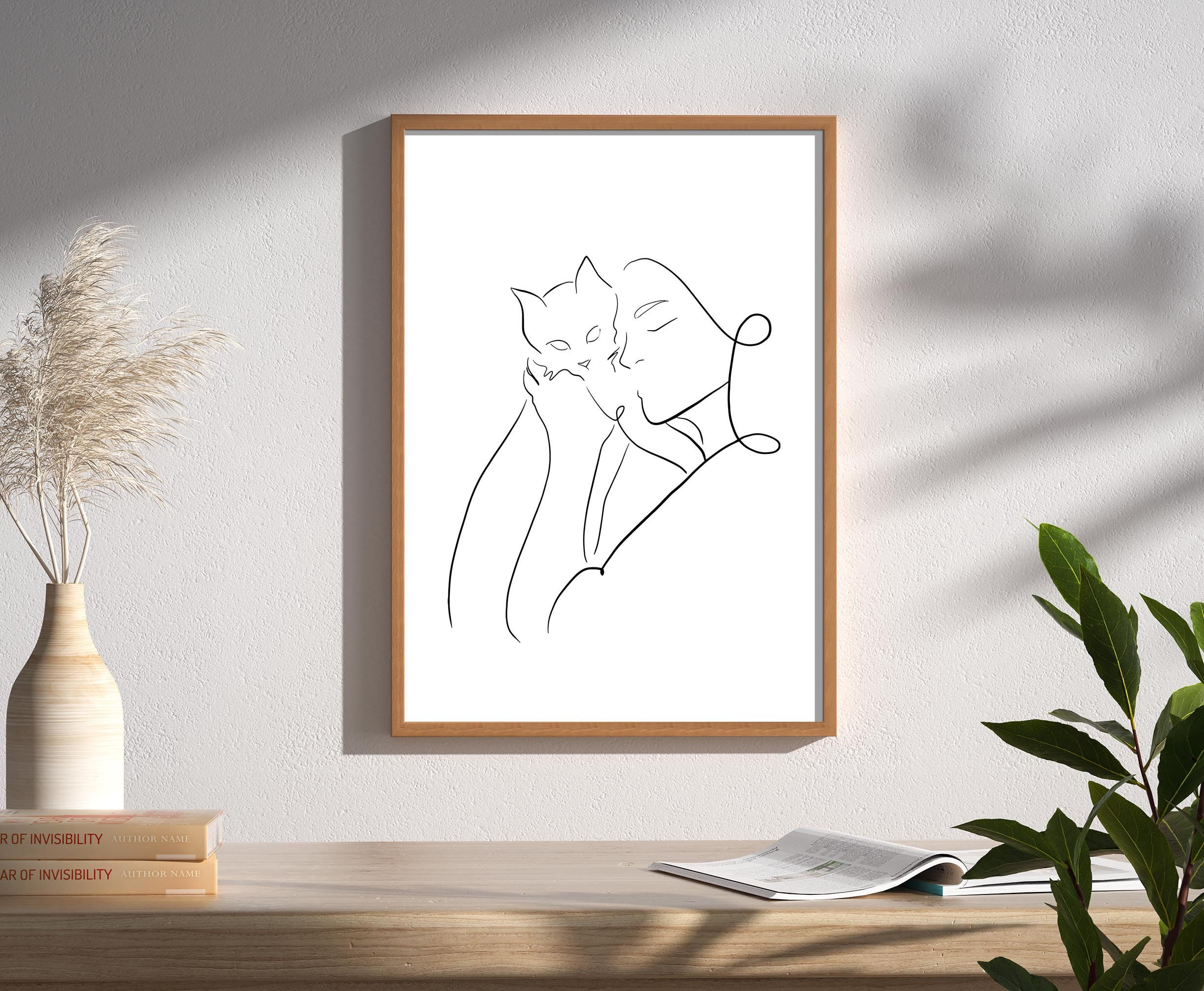 Cat Line Art Print,minimalist Wall Decor,cat Lover Gift, Black and ...