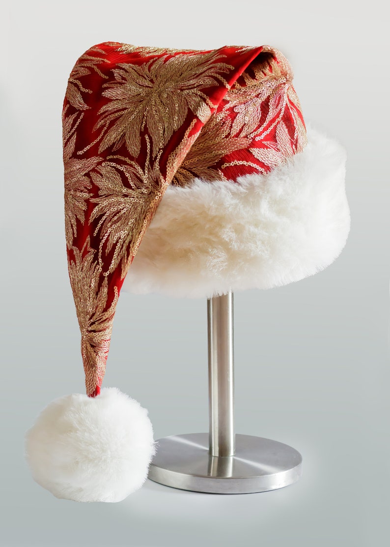 Gold Embroidered Santa Hat - Etsy