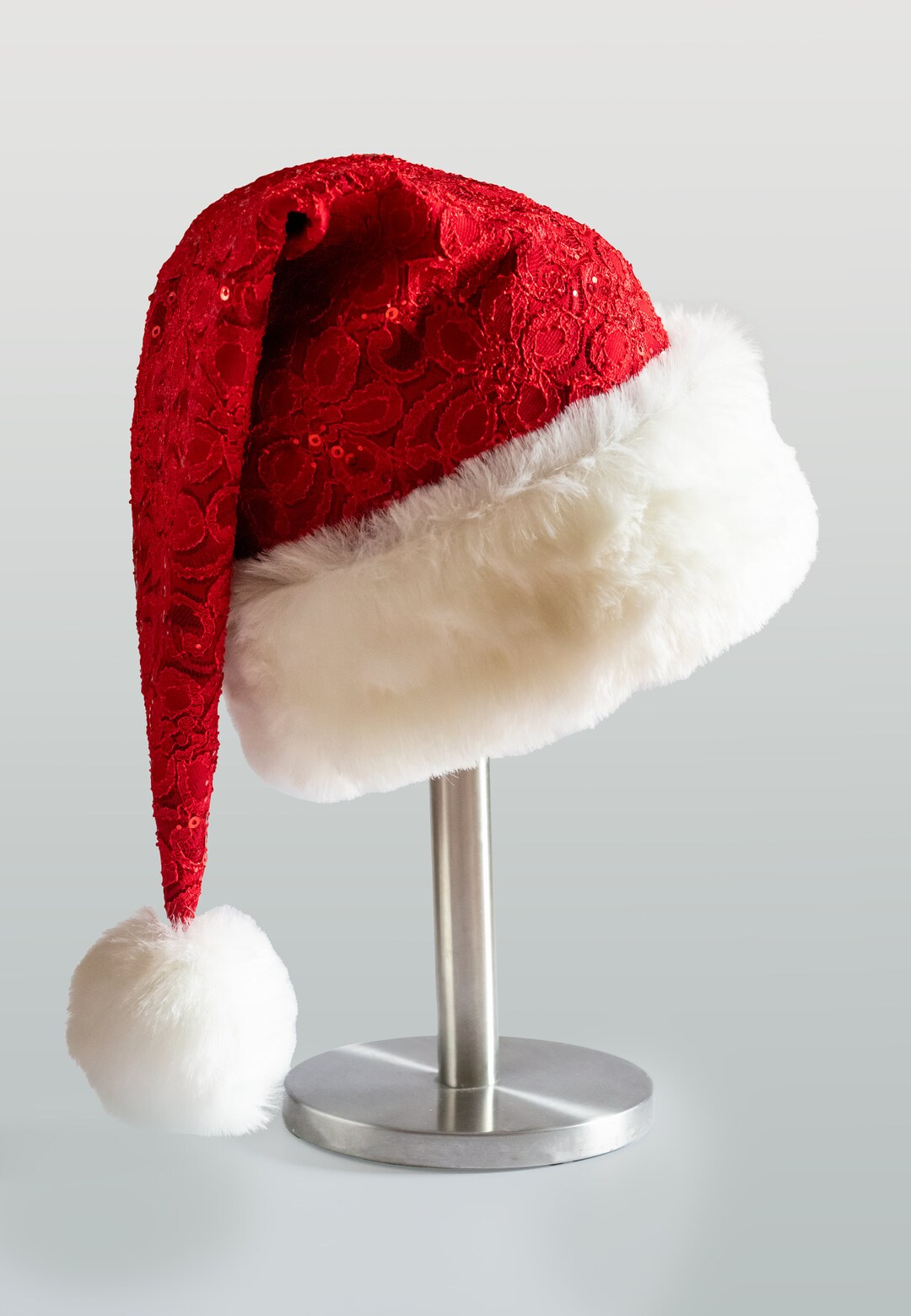 Custom Santa Hat With Red Sequin Lace White Faux Fur Trim Personalized ...