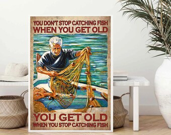 Old Man Fishing Art - Etsy