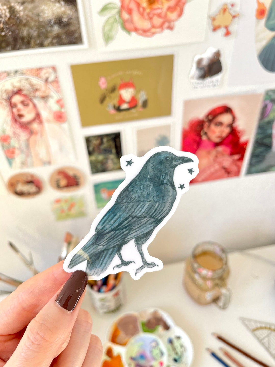 Crow Sticker – Waterproof Vinyl Sticker, Cute Bird Stationery, Laptop ...