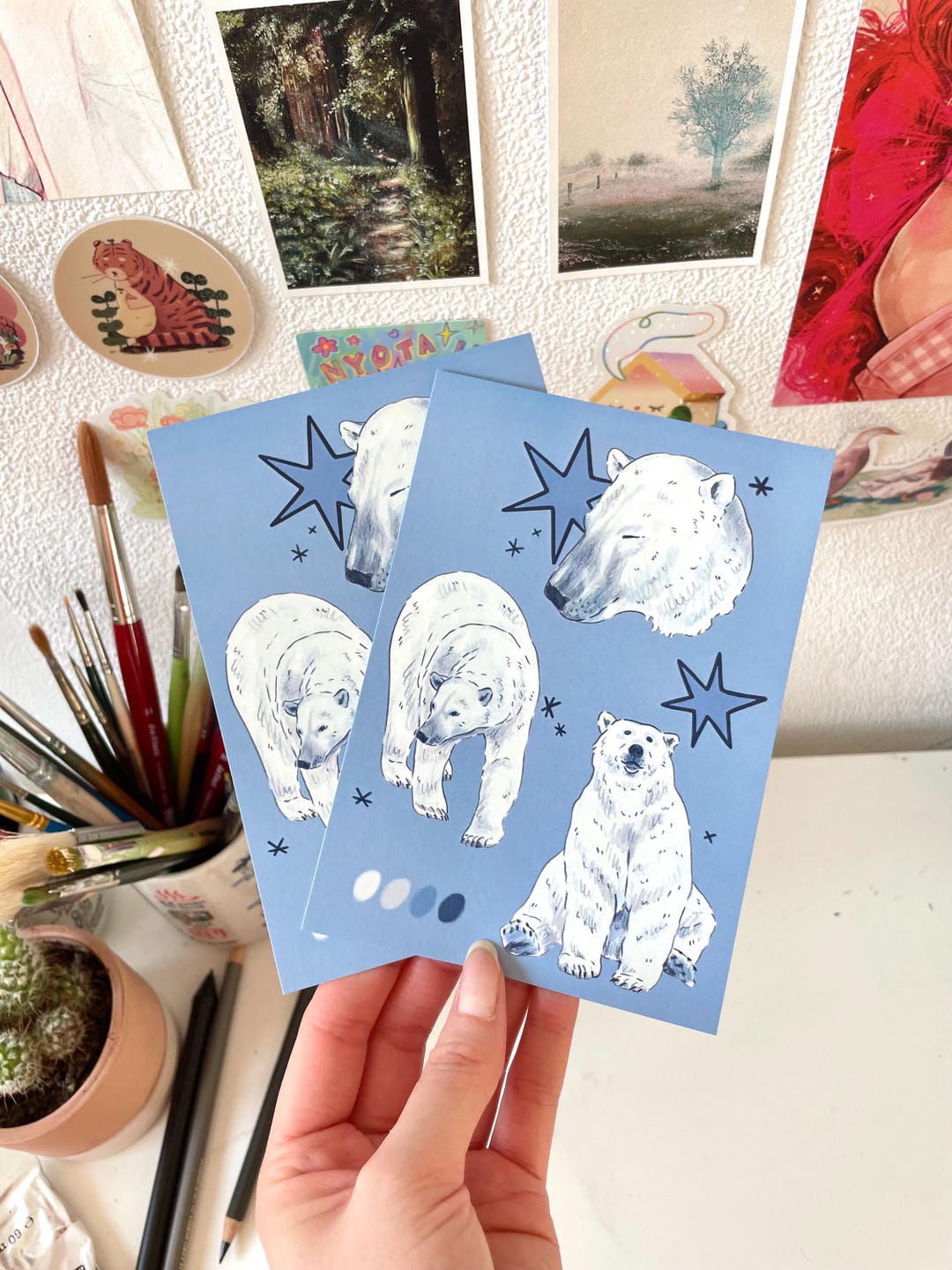 Polar Bear Postcard – Cute A6 Bear Greeting Card, Polar Bear Mini Art ...