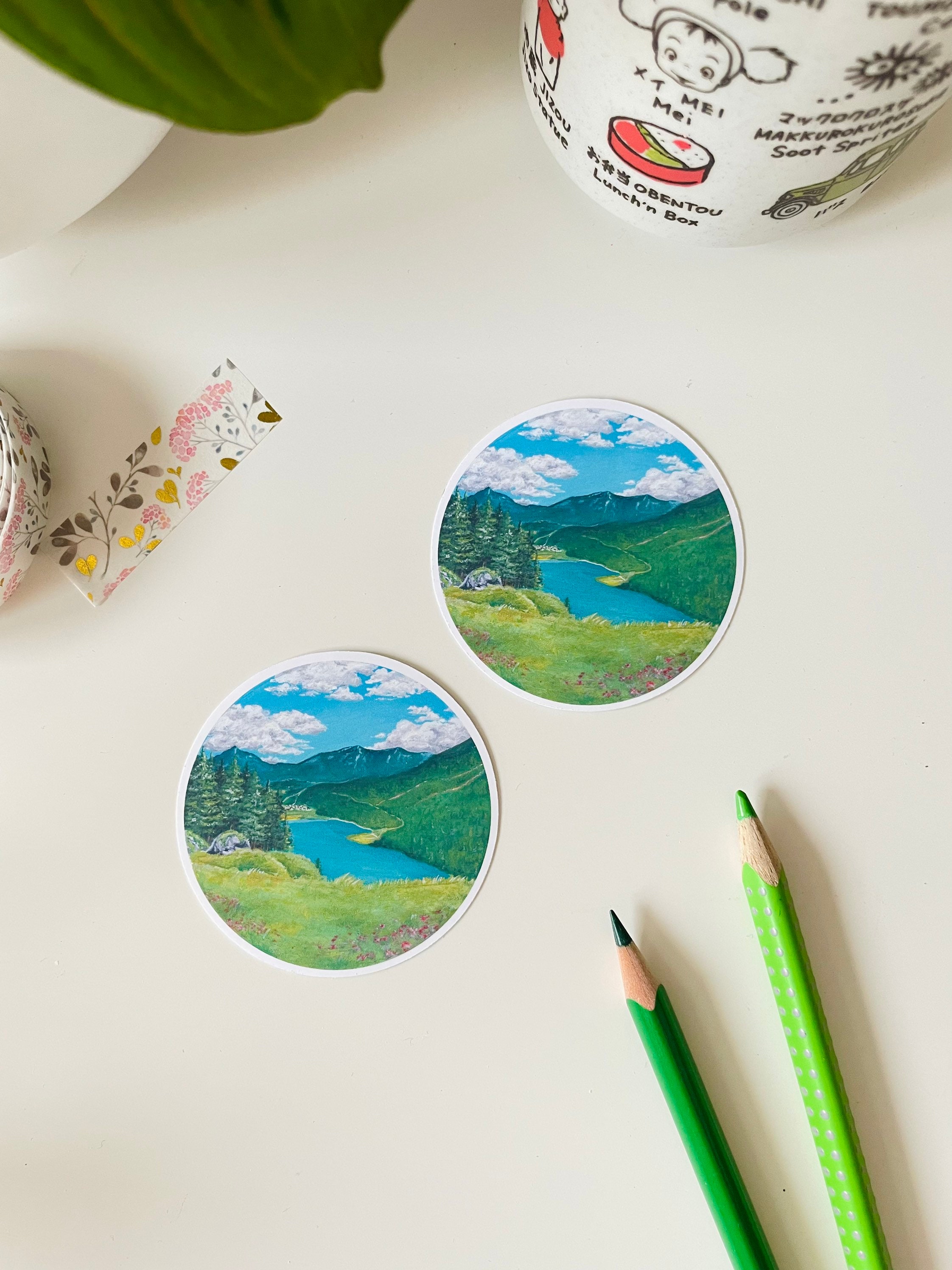 Mountain Landscape Vinyl Sticker Waterproof Cute Landscape Painting ...