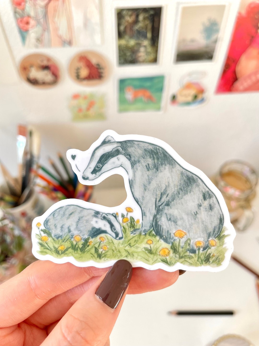 Badger Sticker – Waterproof Vinyl Sticker, Cute Badger Stationery ...