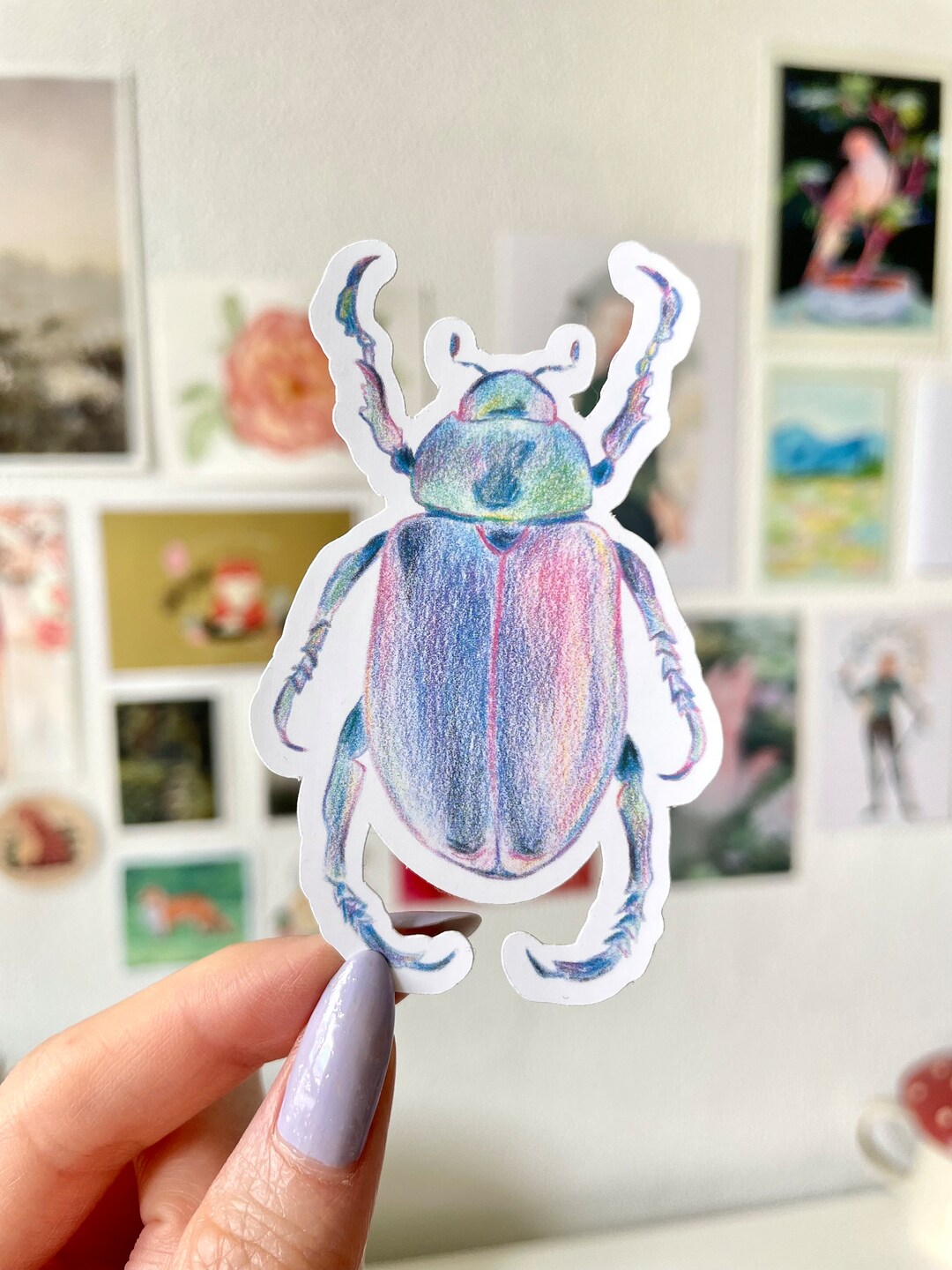 Rainbow Beetle Sticker – Insect Vinyl Sticker, Laptop Decal, Cute Bug ...