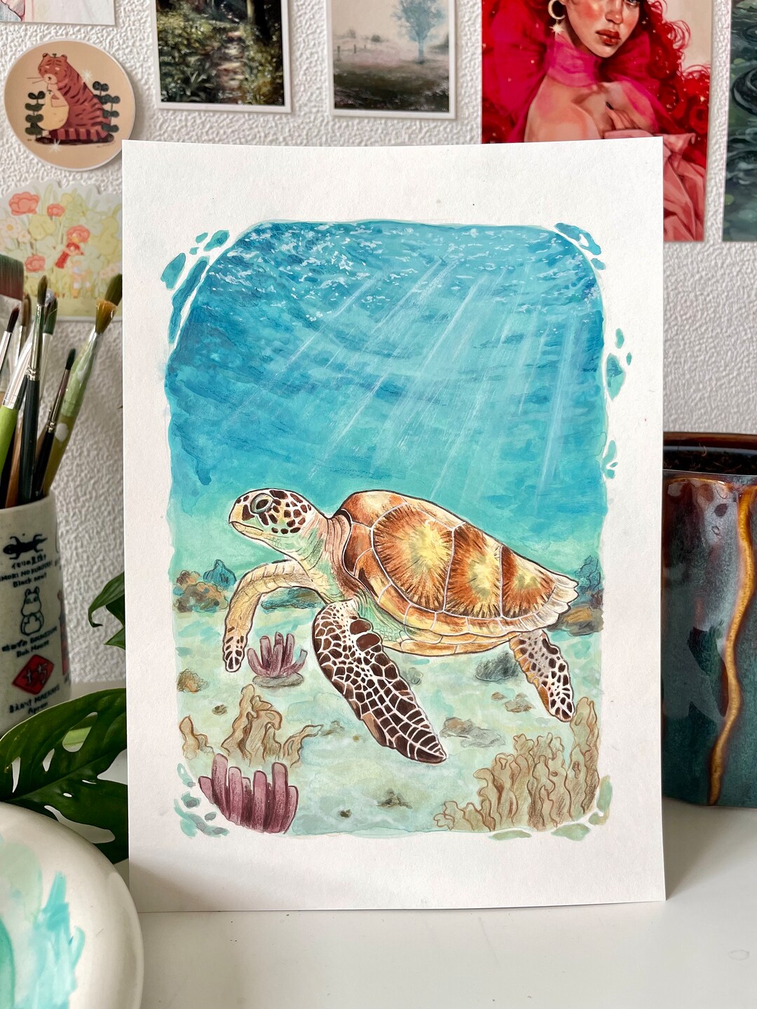 Green Sea Turtle Original Painting Sea Turtle Artwork, Ocean Themed ...