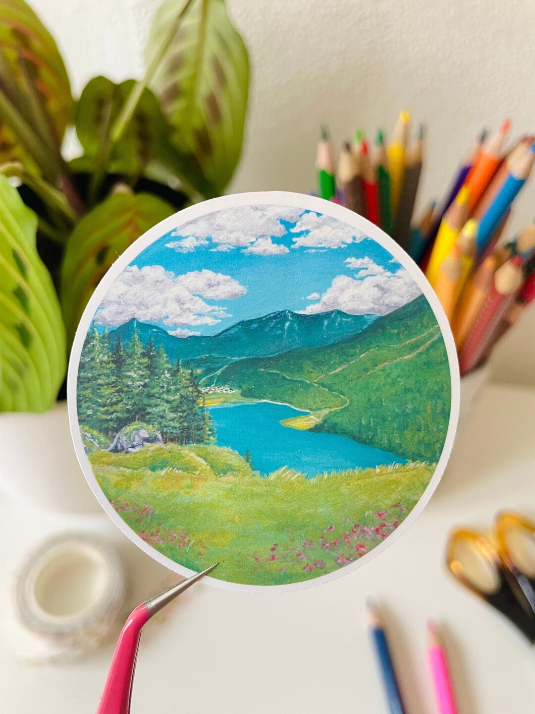 Mountain Landscape Vinyl Sticker – Waterproof Cute Landscape Painting ...