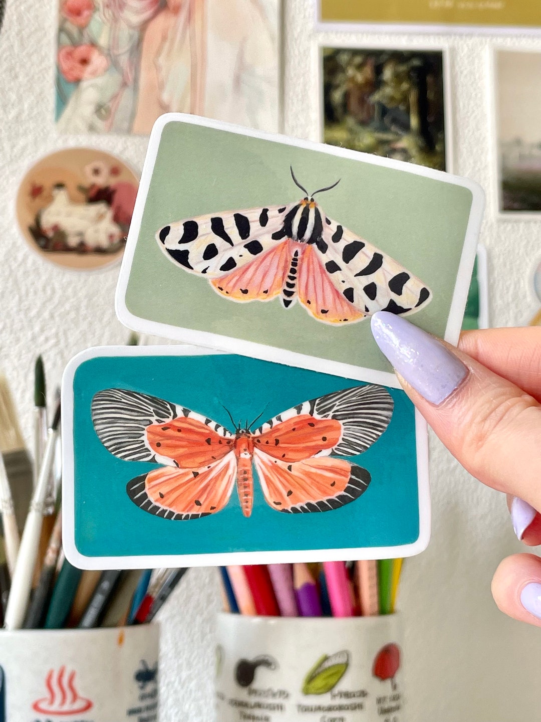 Moth Sticker Set - Waterproof Vinyl Sticker, Cute Moth Illustration ...