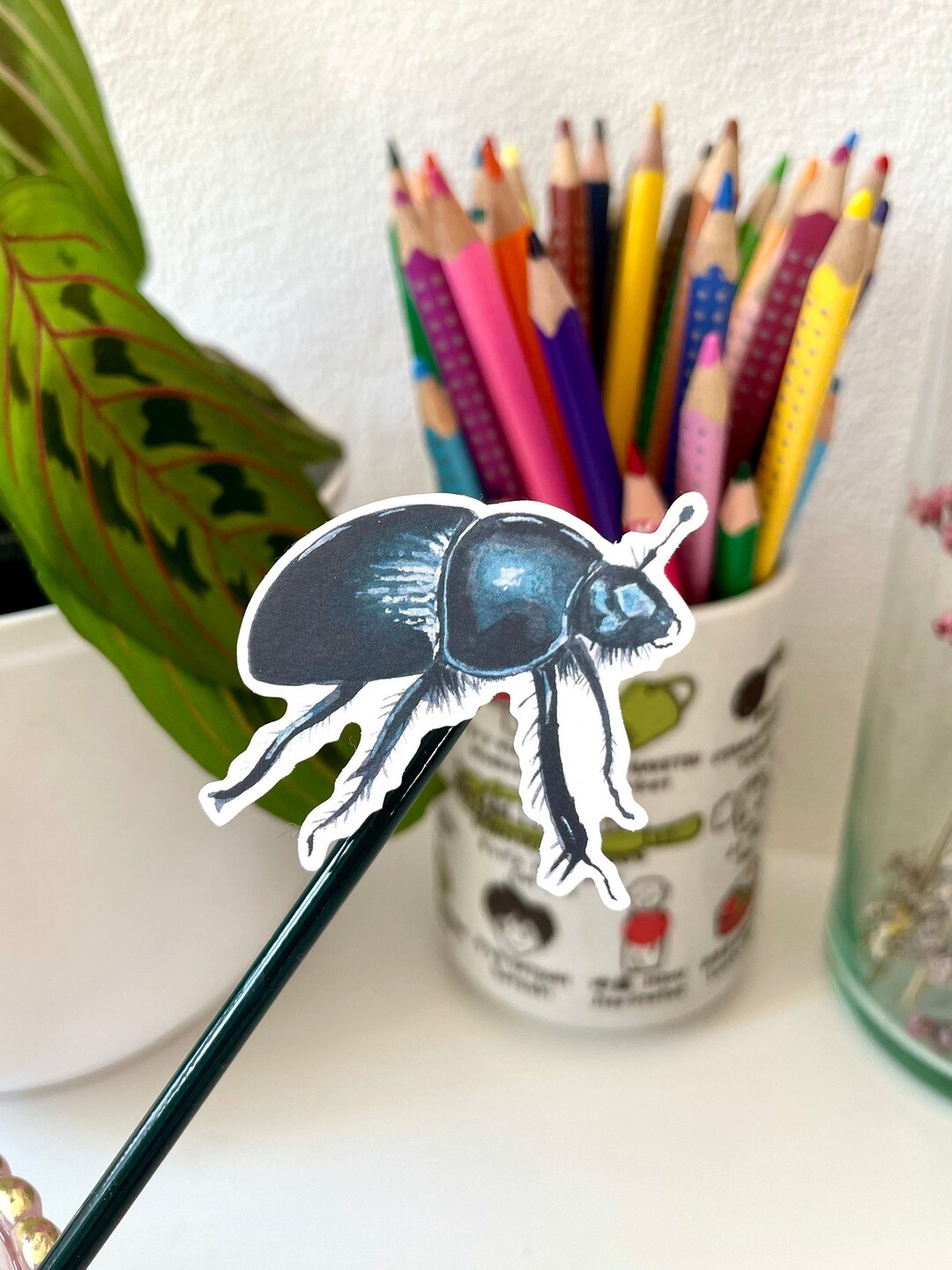 Black Beetle Sticker - Insect Vinyl Sticker, Handmade Bug Stationery ...