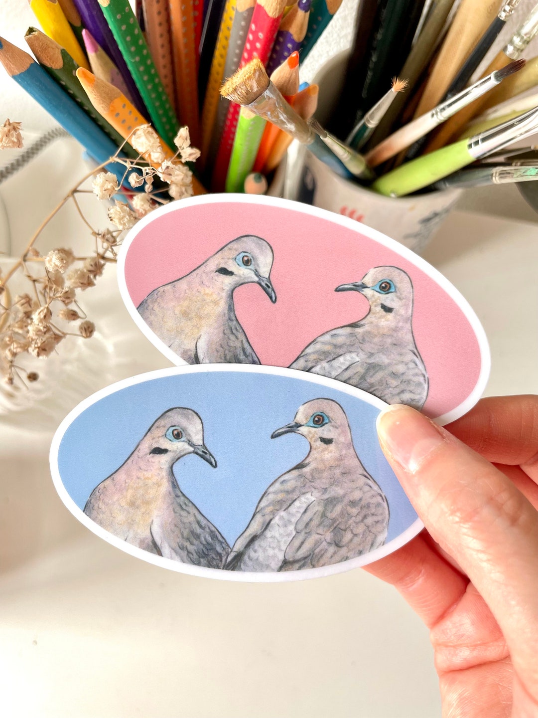 White-winged Dove Couple Sticker – Waterproof Vinyl Sticker, Cute Bird ...