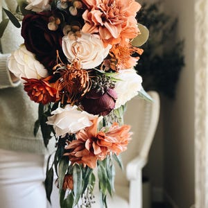 Cascade Bridal Bouquet Fall Autumn Summer Terracotta Dahlia Peony Rust ...