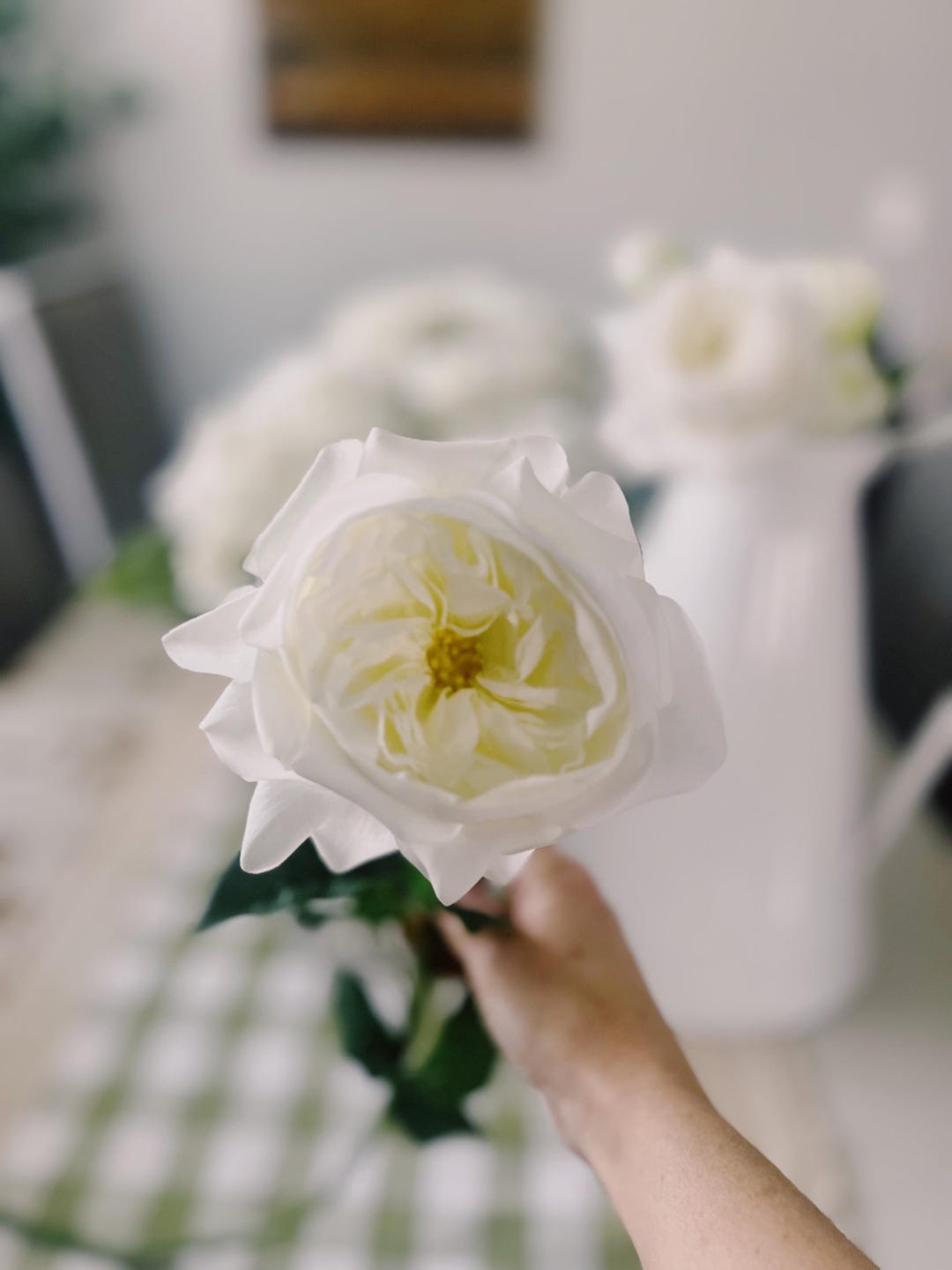 Real Touch White David Austin Rose Stem | 23.6” Faux English Garden ...