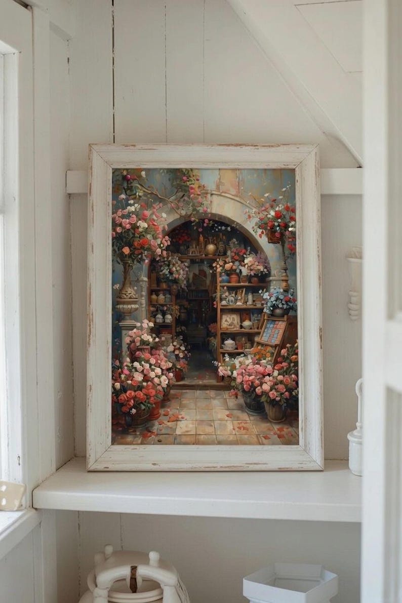 Valentine's Day Flower Shop Art Print | Vintage Floral Entrance ...