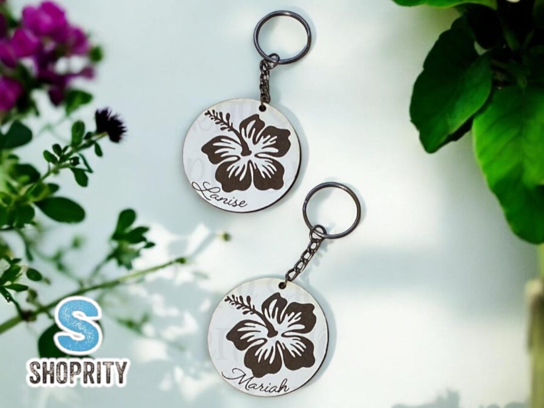 Engraved Hibiscus Wood Keychain: Personalized Hawaiian Gift - Etsy