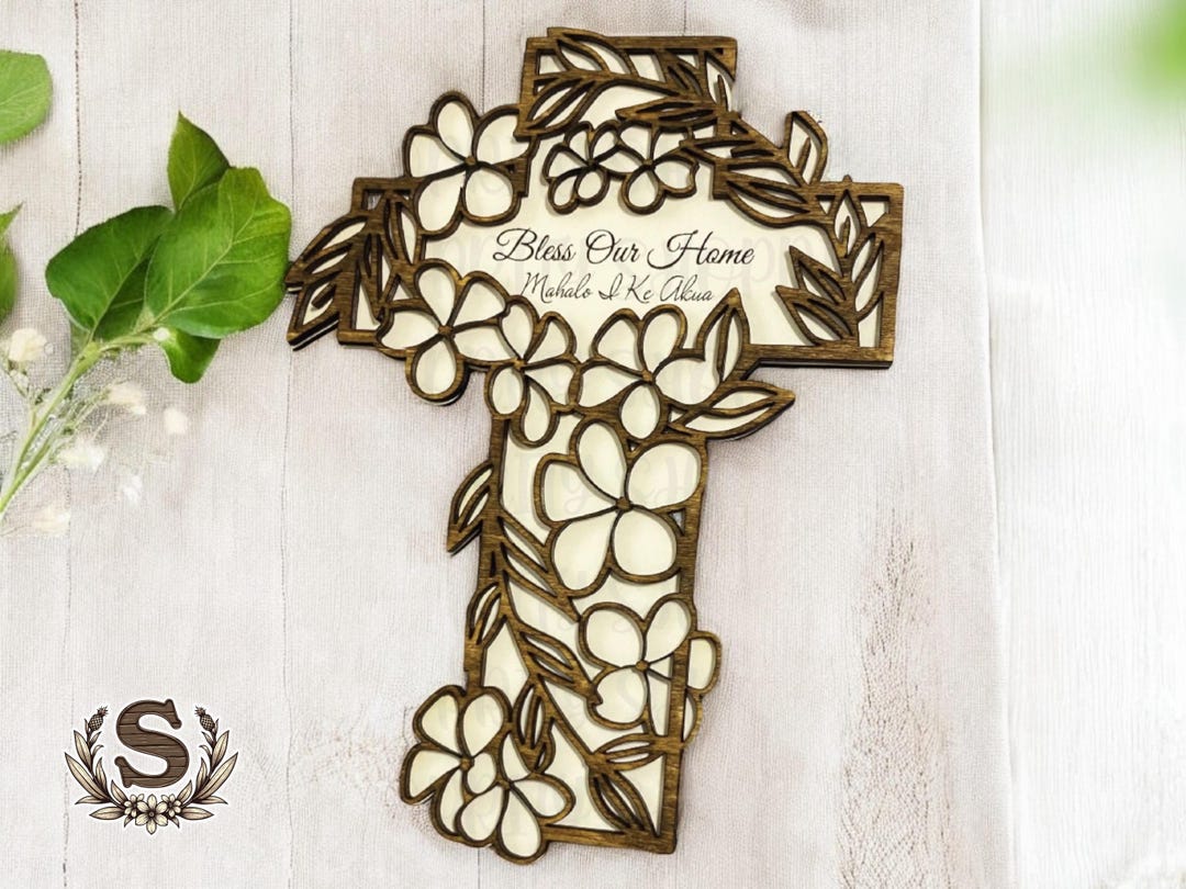 Hawaiian Puakenikeni Wood Layered Cross|hawaiian Cross|mahalo I Ke Akua ...