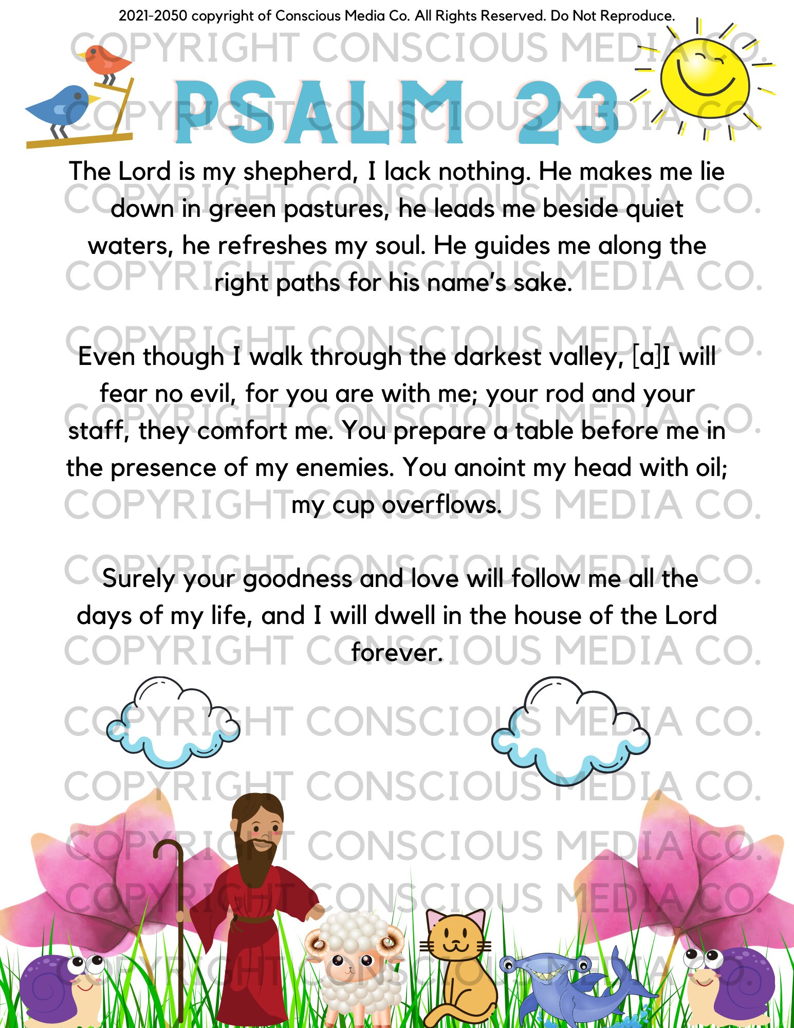 Children's Bible Verse Psalm 23 Printable Homeschool - Etsy France