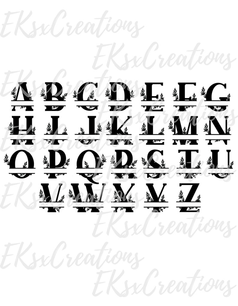 SVG Alphabet Floral Lettering With Split Monogram Customizable ...