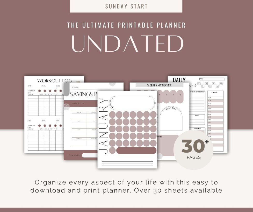 Undated Printable Planner Digital Sheets for Planning Printable ...