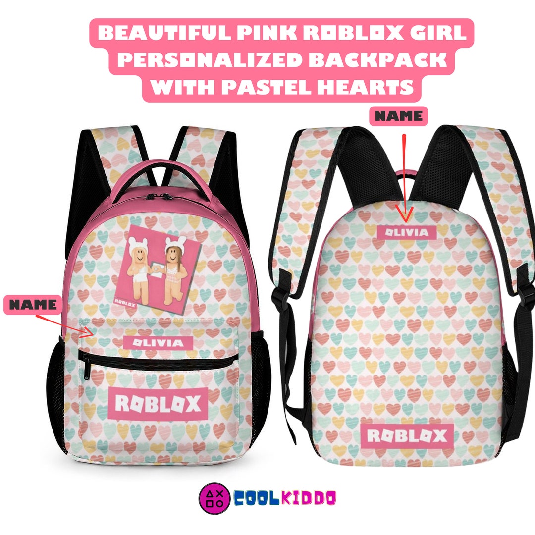 Beautiful Pink Roblox Girl Personalized Backpack With Pastel Hearts ...