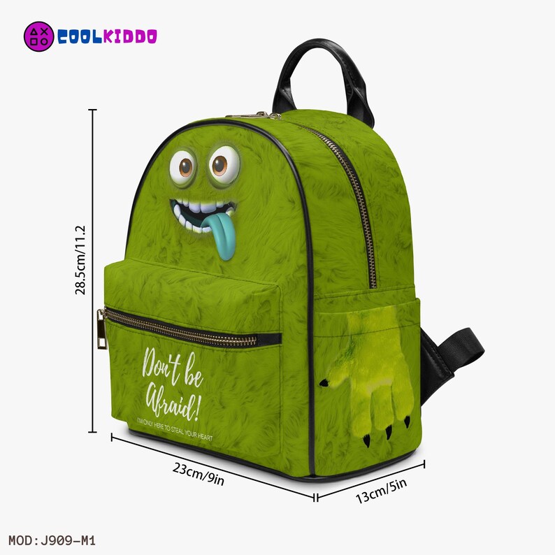 Green Monster Face Little Backpack Fun All-over Print Leather Street ...