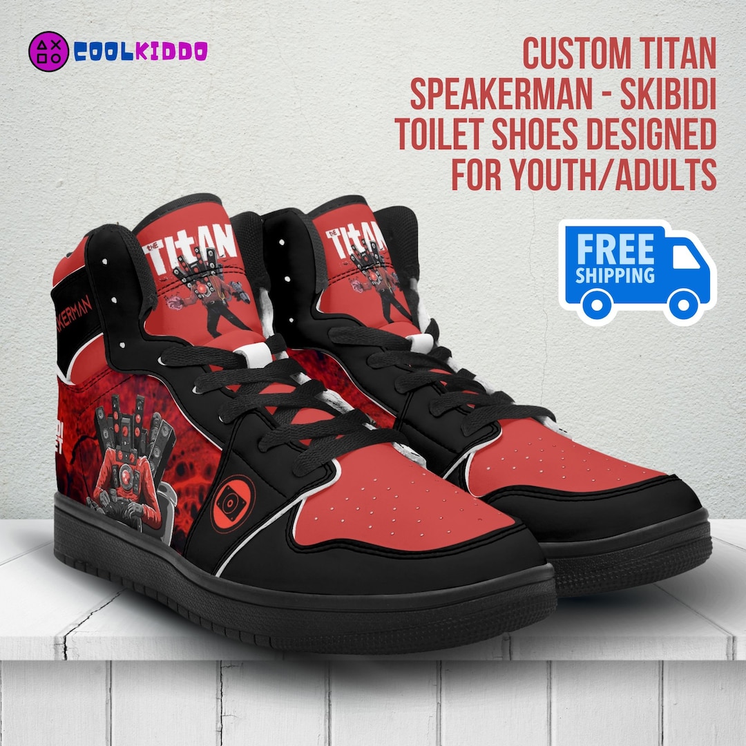 Custom Speaker Man Toilet High-top Leather Black and Red Street Shoes ...