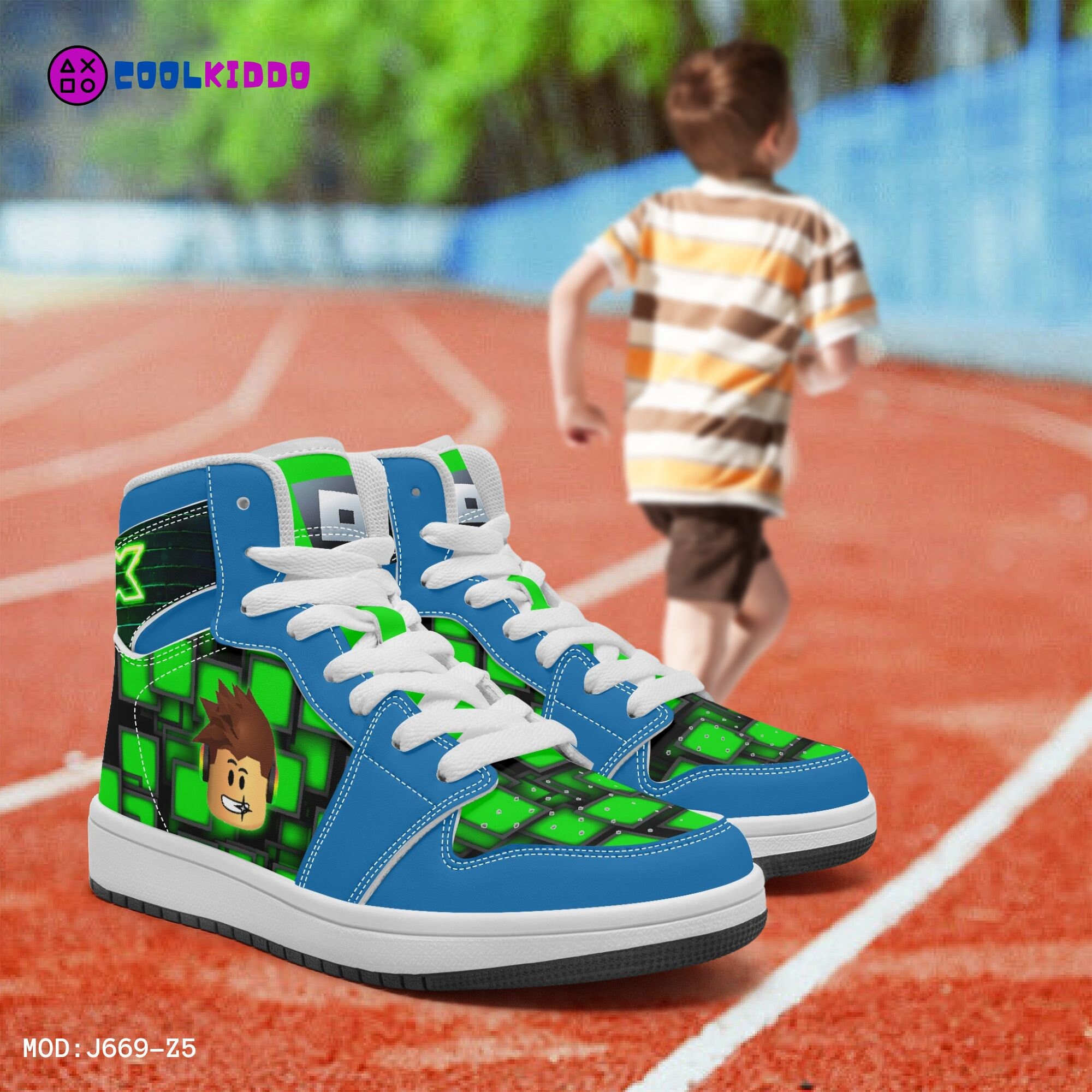 ROBLOX Character High-top Leather Blue and Green Shoes, Casual Sneakers ...