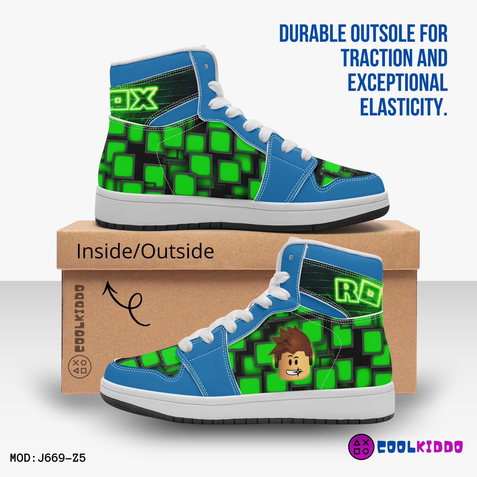 ROBLOX Character High-top Leather Blue and Green Shoes, Casual Sneakers ...