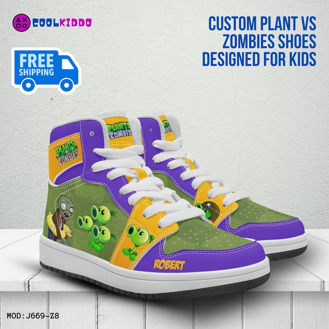 Personalized Plants and Zombies Characters High-top Leather Green ...