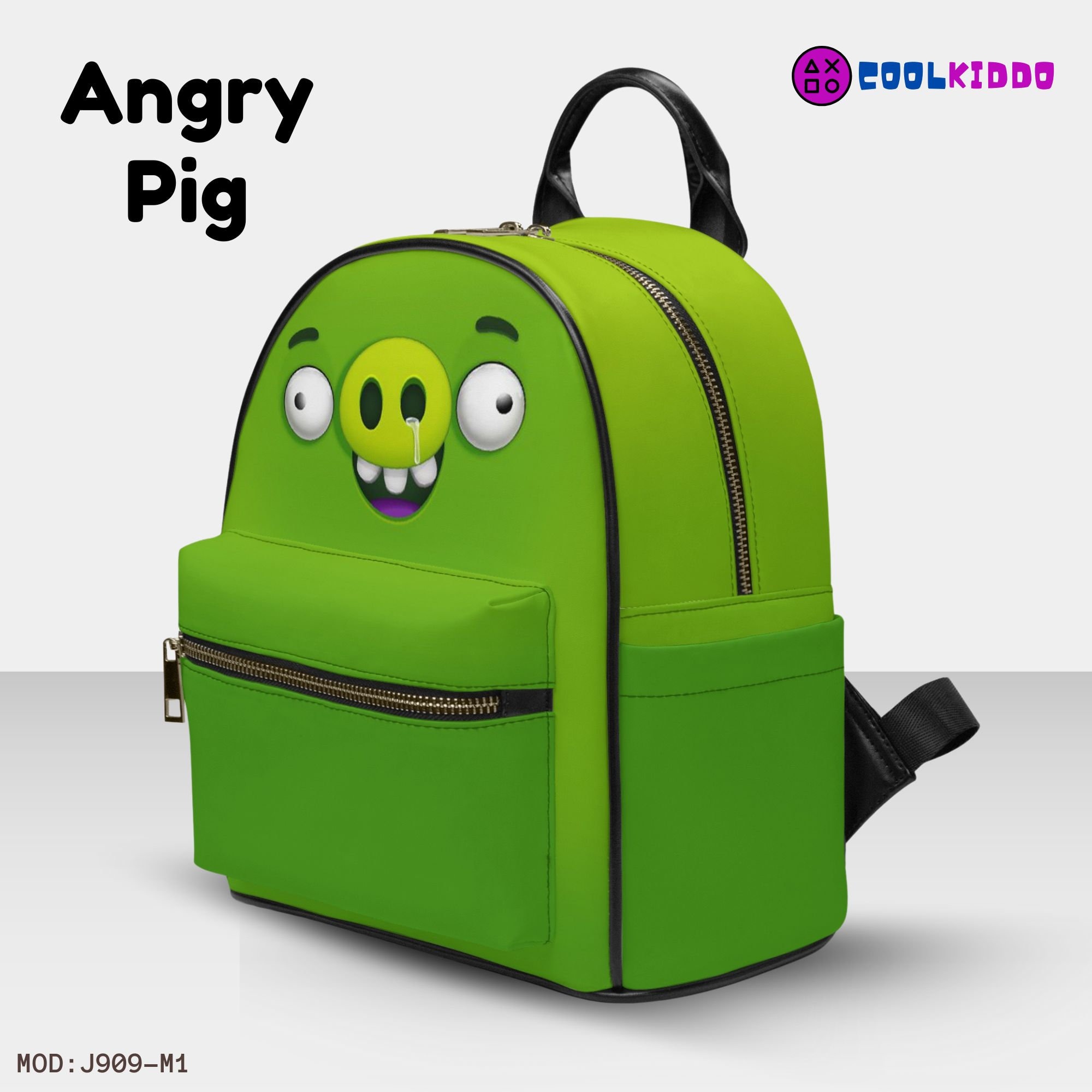 Green Monster Face Little Backpack Fun All-over Print Leather Street ...