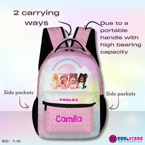 Personalized Pink Roblox Girls Backpack Customizable Cool Kiddo ...