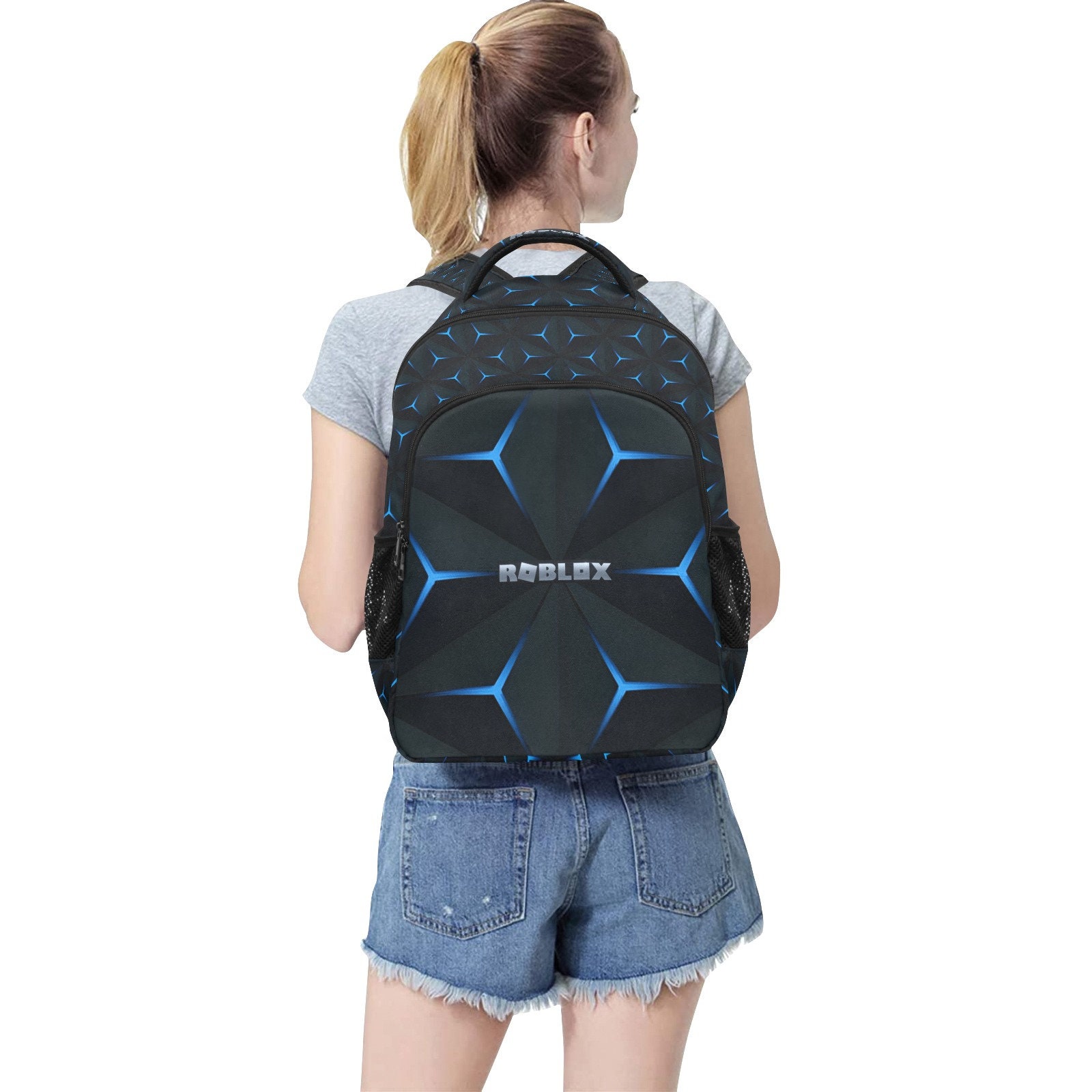 Roblox Inspired 1200D Nylon Geometric Black Backpack, Tablet Sleeve ...
