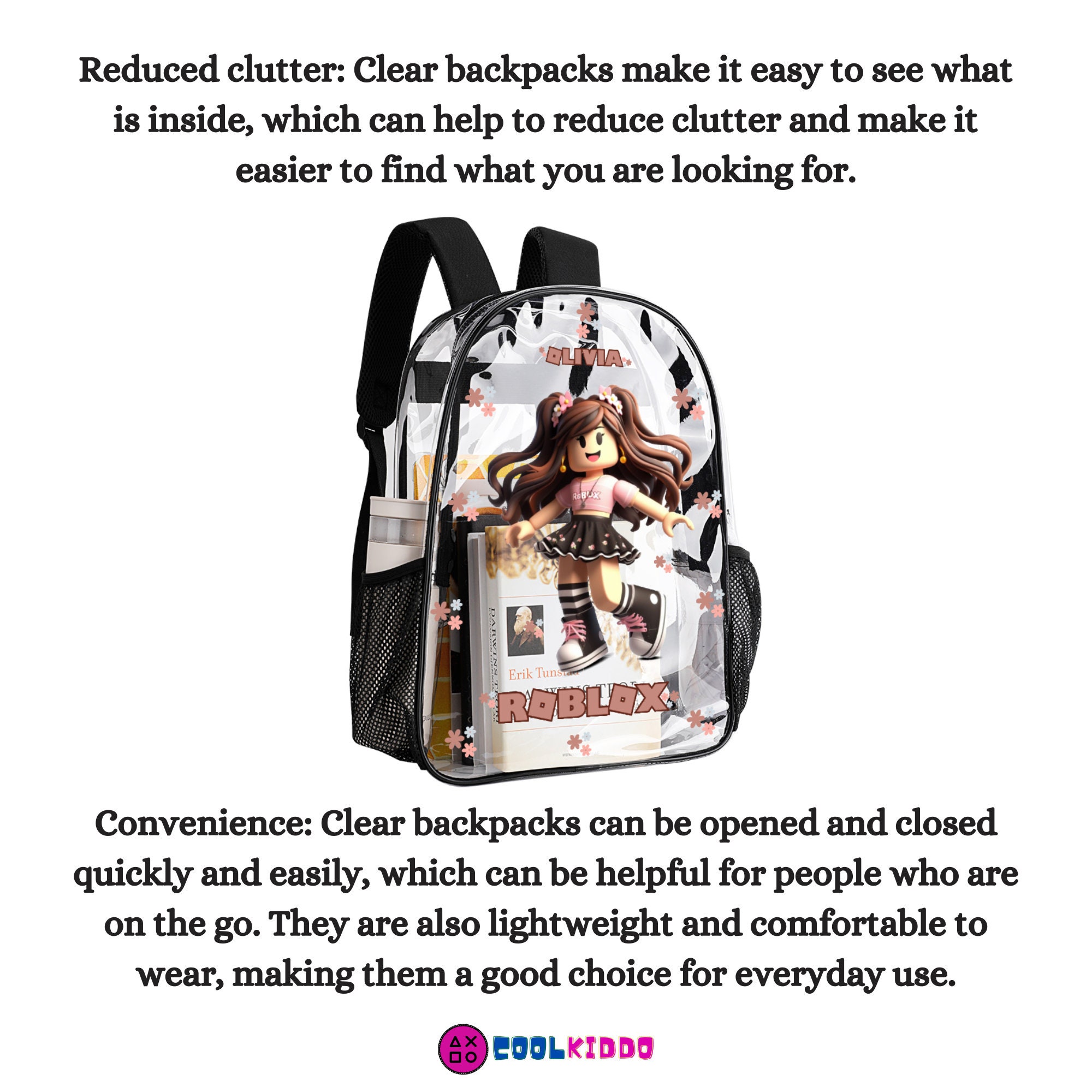 New ROBLOX GIRL Clear Backpack Catnap Video Game Inspired for Kids and ...