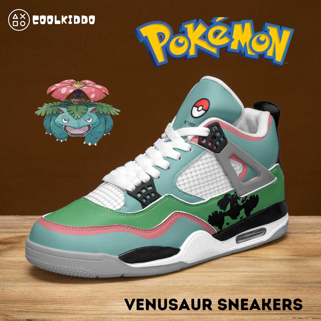 Venusaur AJ4 Grey-white Sole Sneakers: Poke Monster Go Basketball Kicks ...