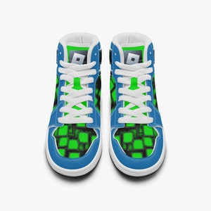ROBLOX Character High-top Leather Blue and Green Shoes, Casual Sneakers ...