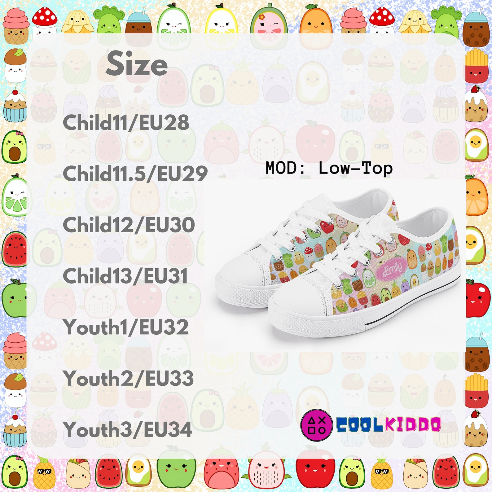 Customizable Squishmallow Food Shoes for Kids Squishmallow, Low Top ...