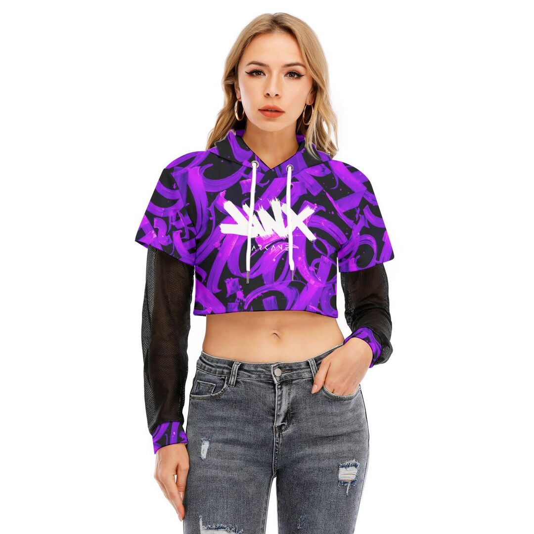 Jinx Character Gaming Cropped Hoodie Mesh Sleeve Two-piece Look Women's ...