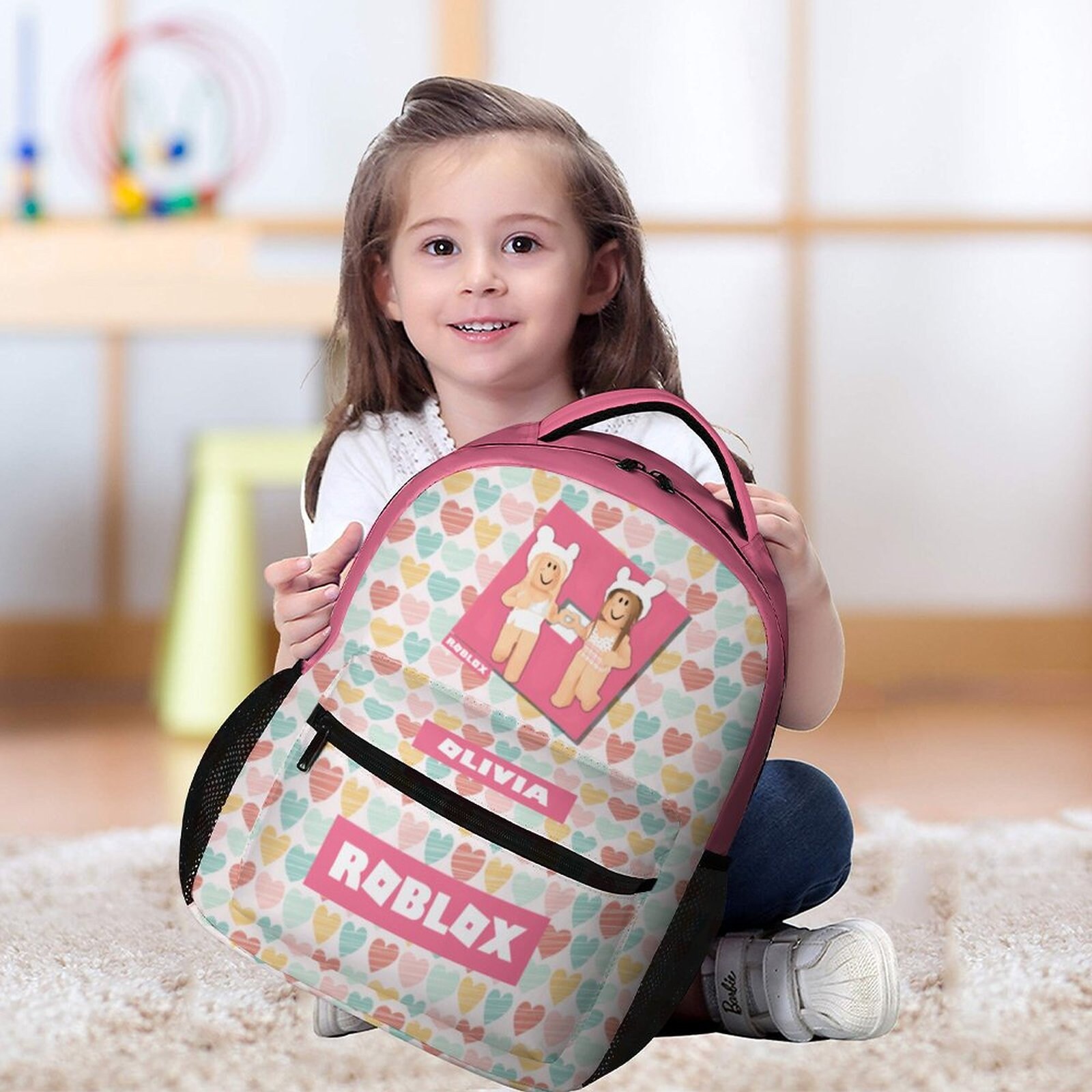 Beautiful Pink Roblox Girl Personalized Backpack With Pastel Hearts ...
