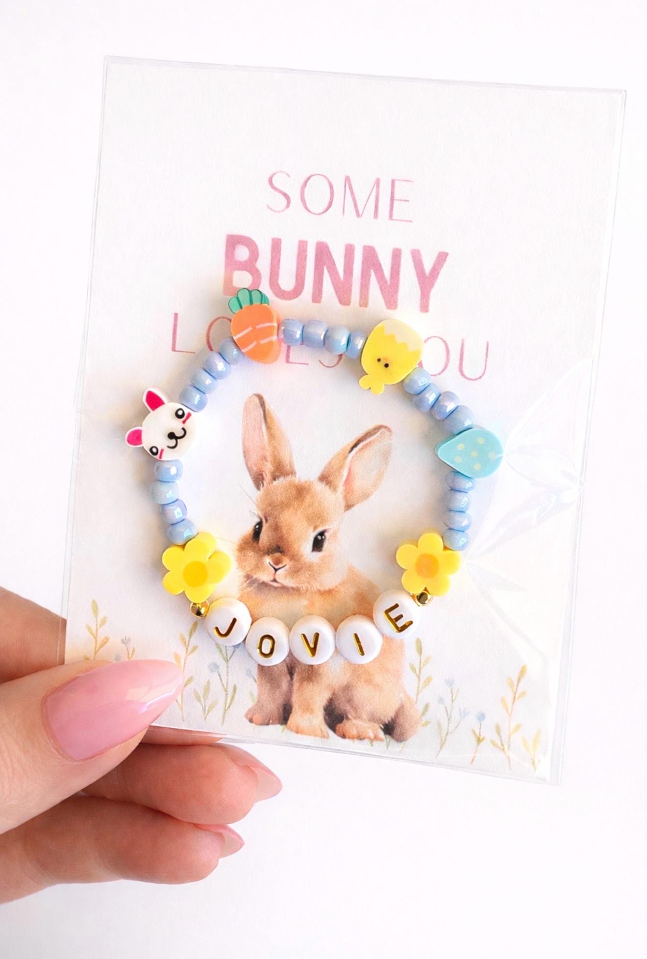 Personalized Easter Bracelet: 24k Gold Bead, Polymer Clay, Kids Gift - Etsy