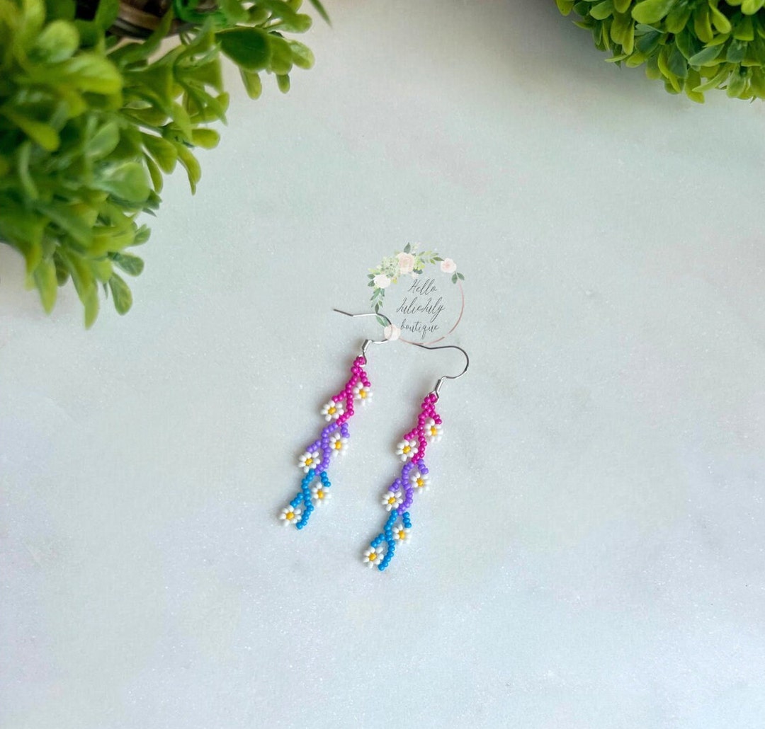 Pride Daisy Beaded Earrings: Handmade LGBTQ Progress Flag Jewelry - Etsy