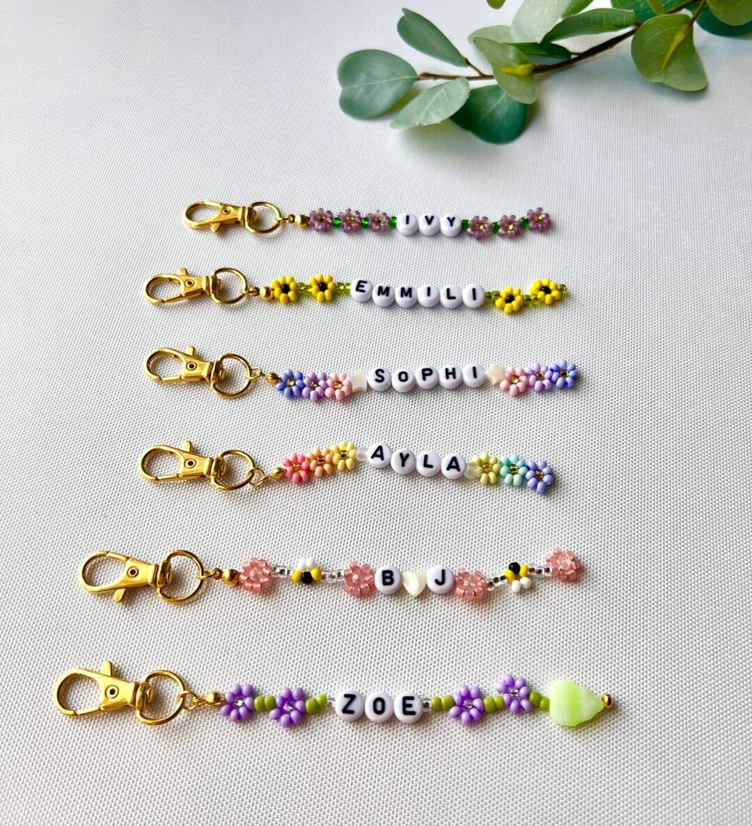 Custom Keychain, Personalized Name Flower Keychain, Bumble Bee Keychain ...