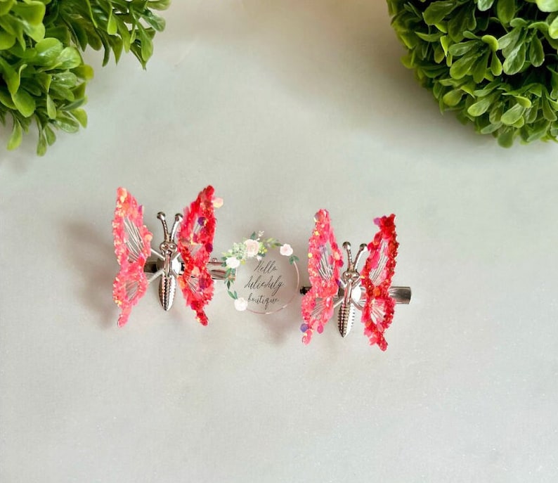 Neon Glitter Butterfly Hair Clips: Y2K Moving Wings - Etsy
